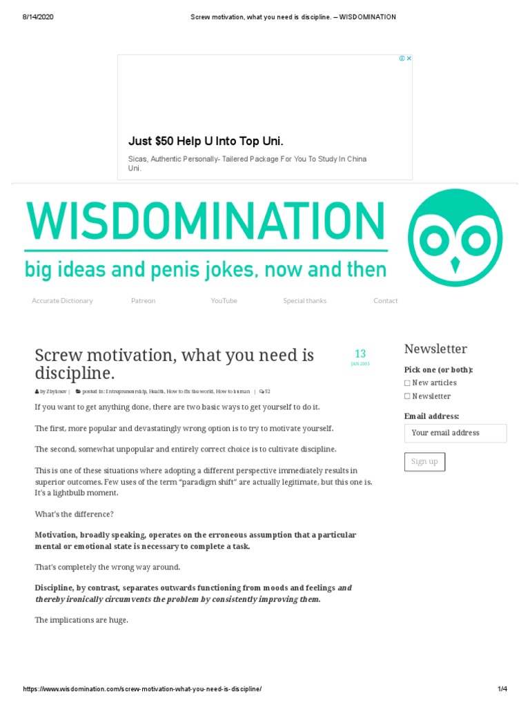 Screw Motivation, What You Need Is Discipline. - WISDOMINATION | PDF ...