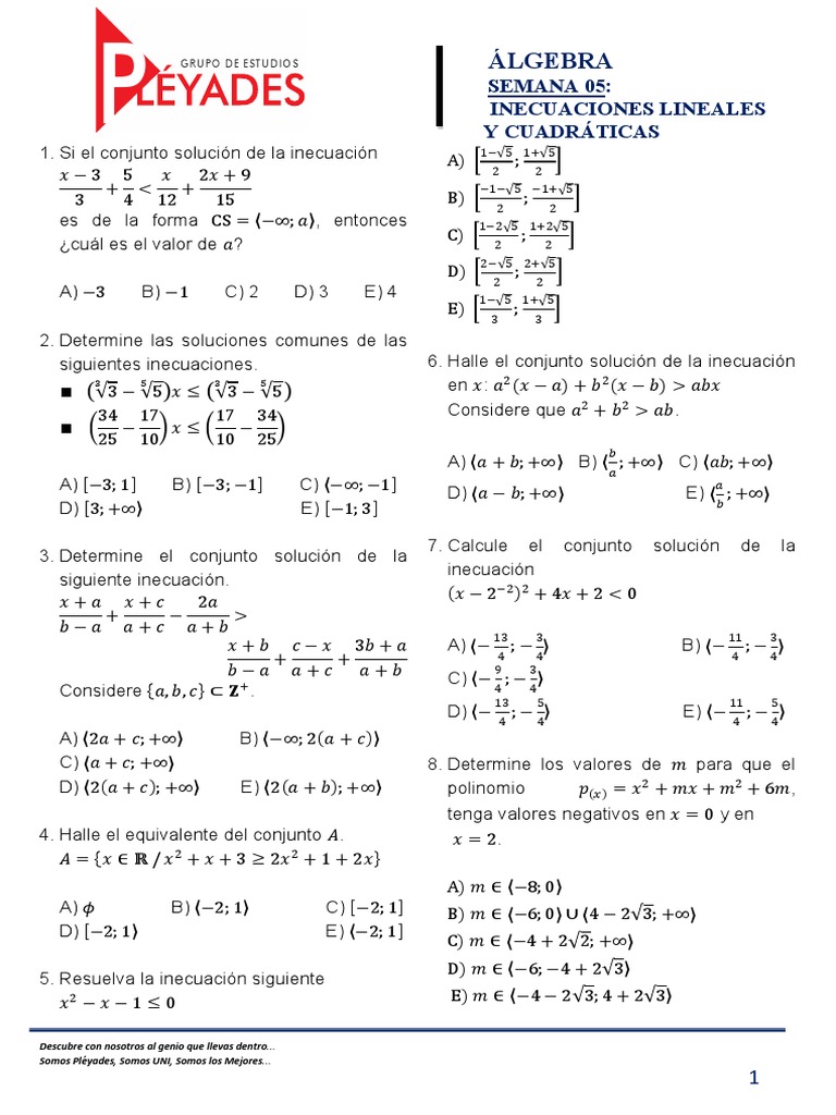 Inecuaciones de Primer Grado y Segundo Grado PDF | PDF | Entero | Intervalo (Matemáticas)