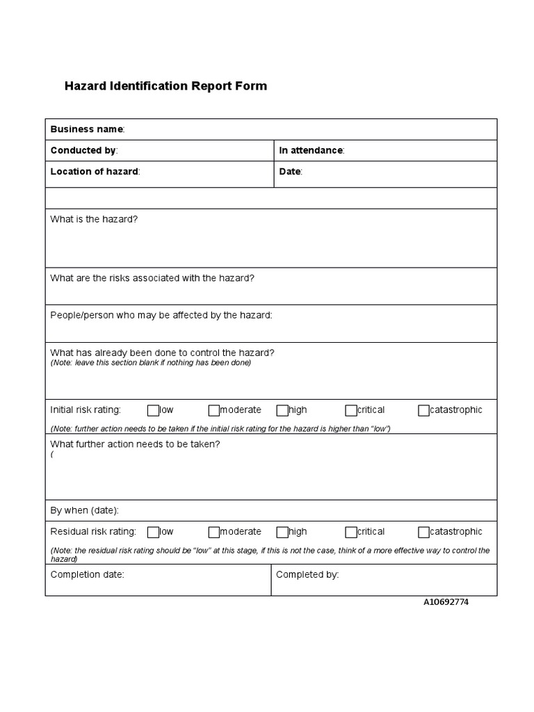 Hazard Identification Report Template | PDF