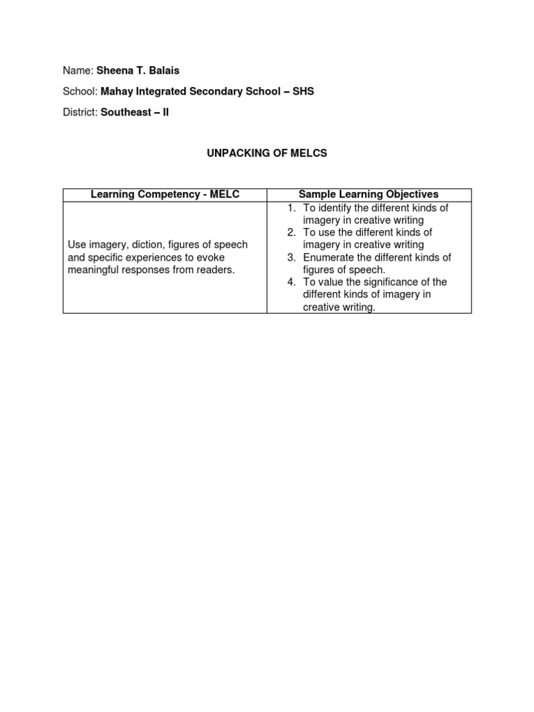 M201Team11 - BALAIS - Unpacking of A Sample MELC PDF | PDF