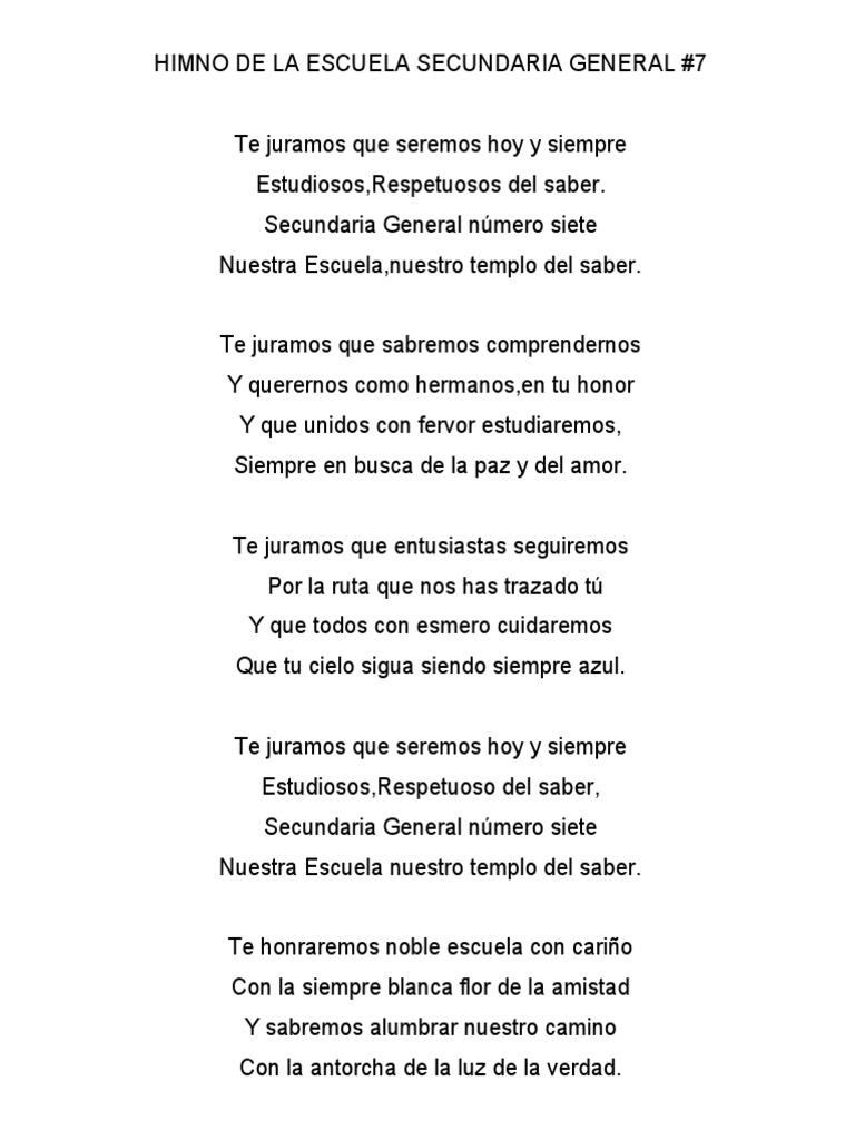 Himno de La Escuela Secundaria General #7 | PDF