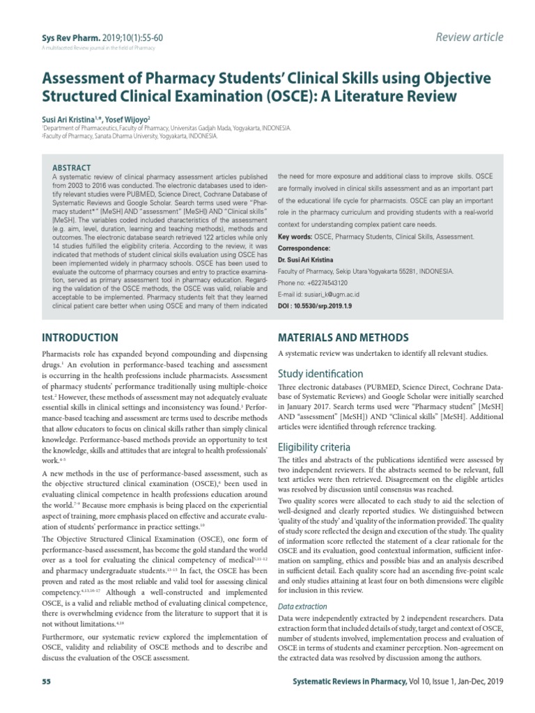 OSCE in Pharmacy Student Assessment | PDF | Educational Assessment ...