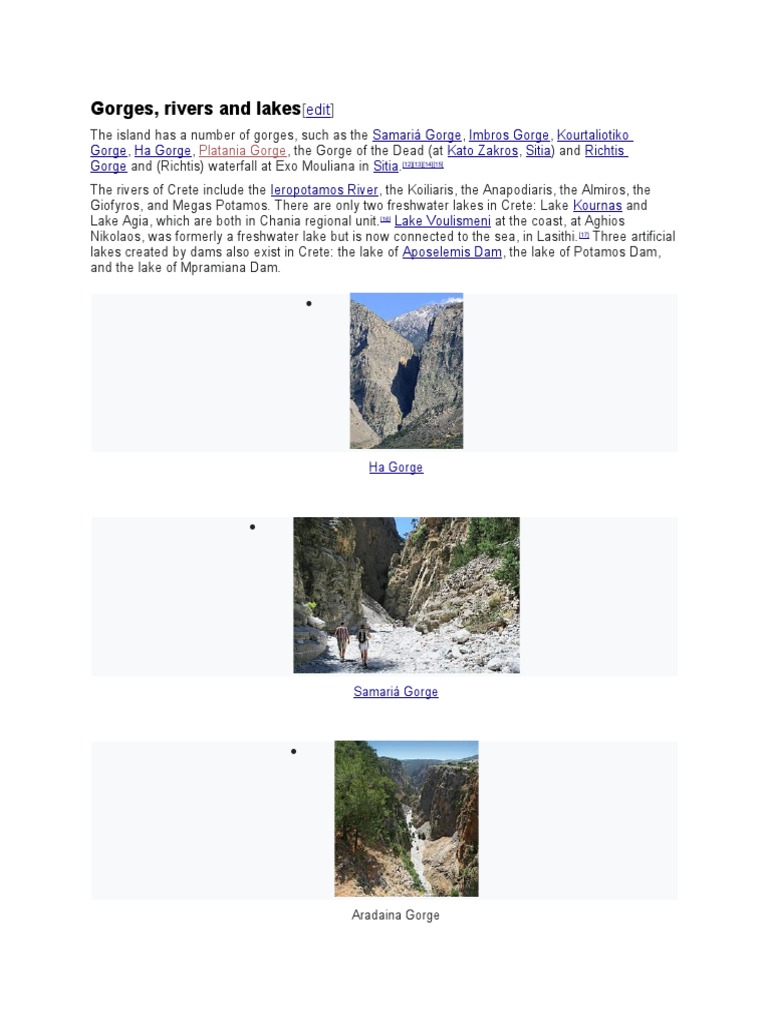 Gorges, Rivers and Lakes | PDF | Crete | Geography