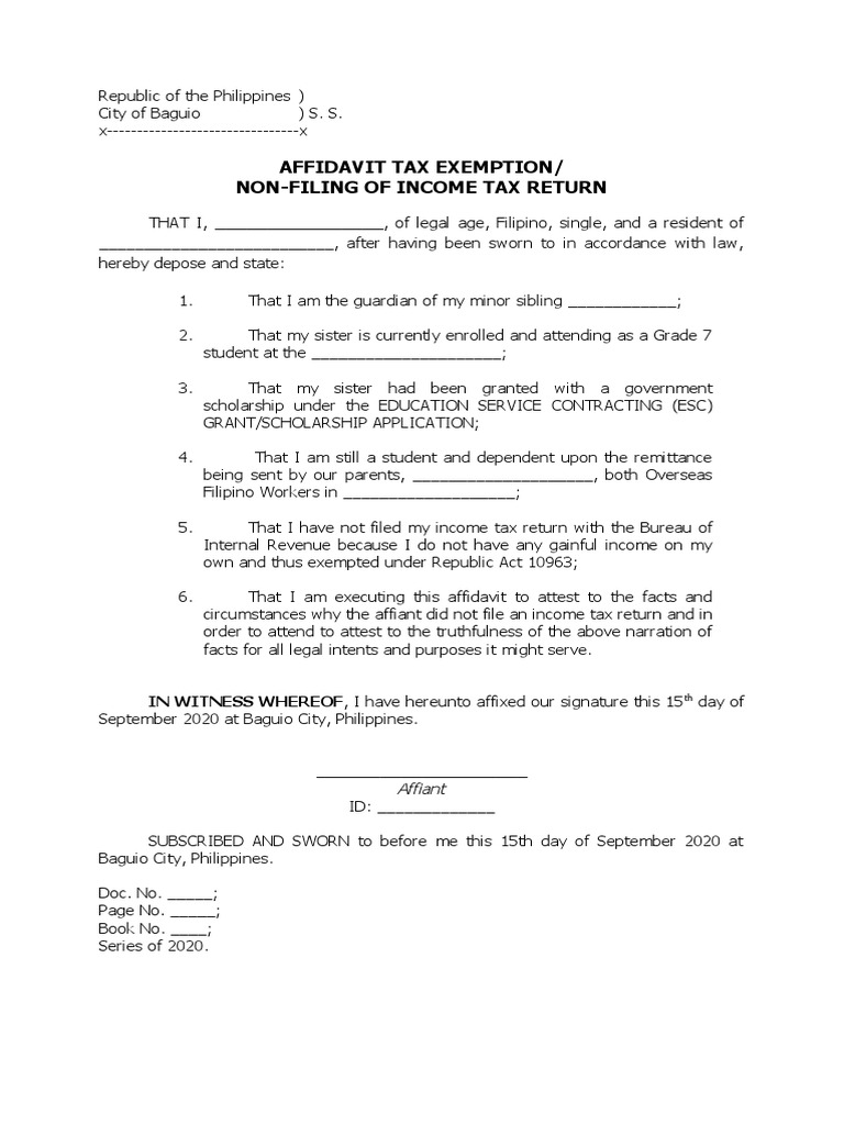 Affidavit Tax Exemption Non-Filing | PDF