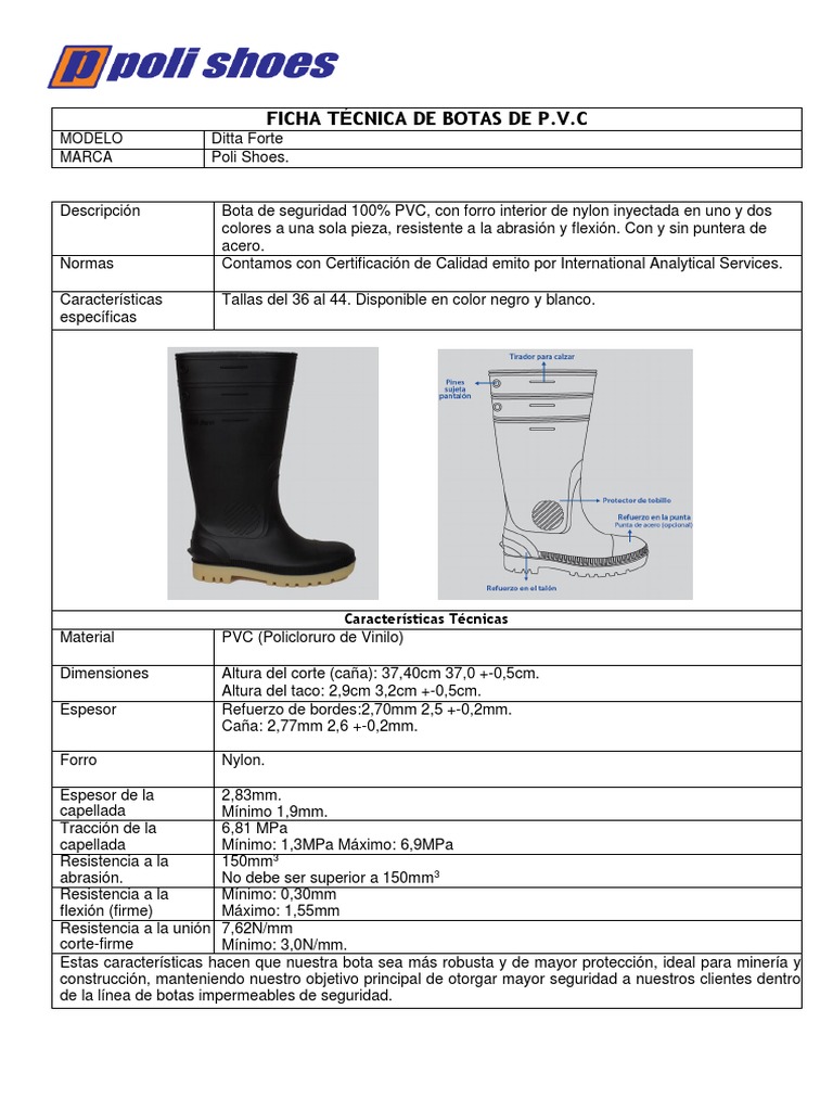 Ficha Tecnica - Botas de PVC - DITTA FORTE | PDF