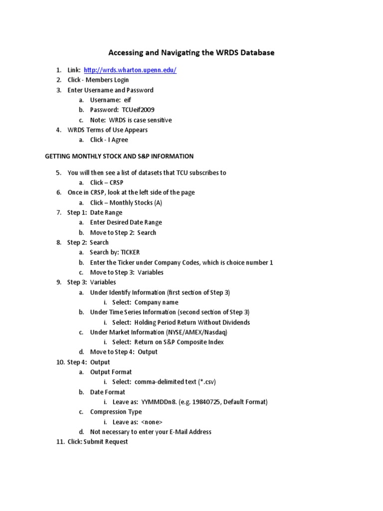 Accessing and Navigating The WRDS Database: Getting Monthly Stock and S ...