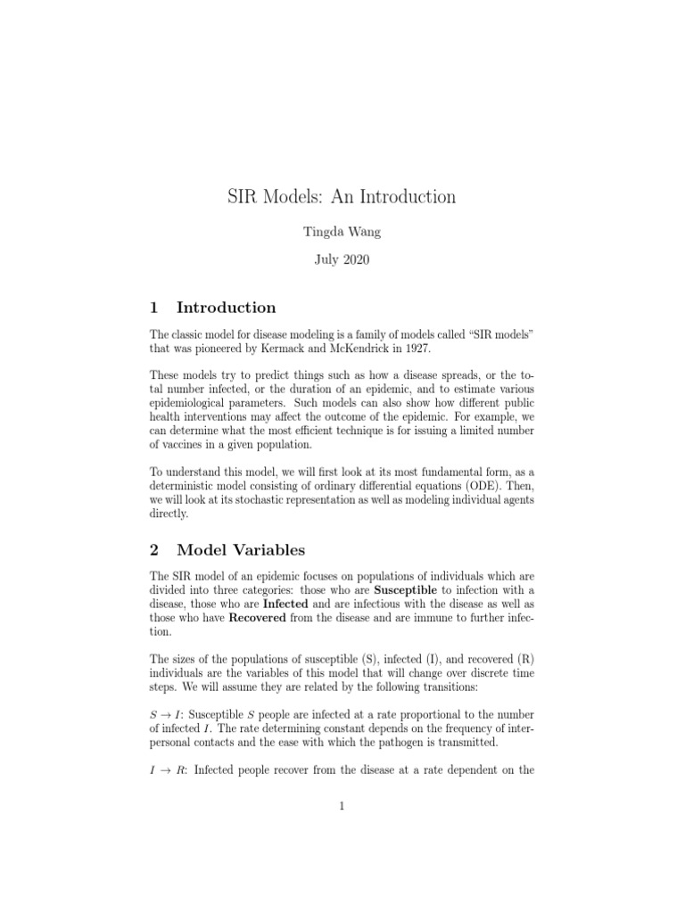 SIR Models: An Introduction: Tingda Wang July 2020 | PDF | Applied ...