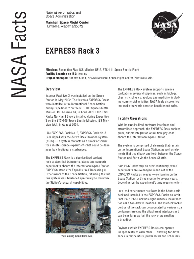 NASA Facts Express Rack 3 | PDF | International Space Station | Nasa