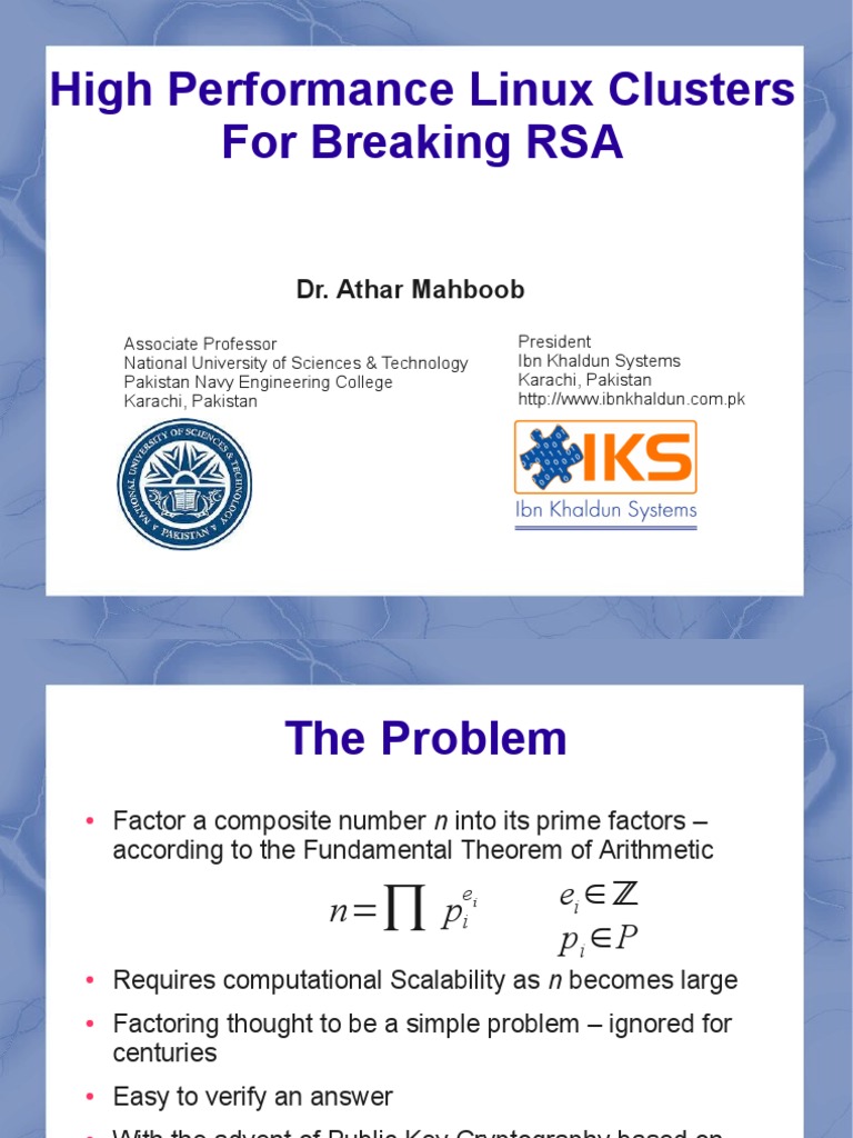 Cracking RSA FIT2010 | PDF | Computer Cluster | Factorization