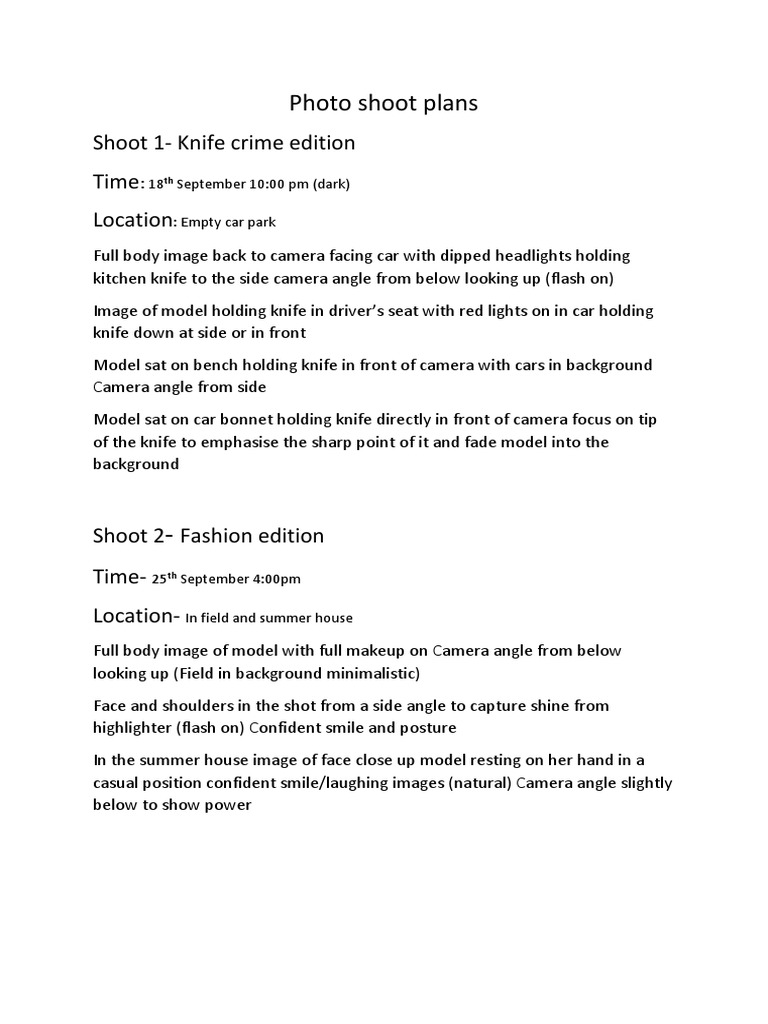 Photo Shoot Plans | PDF
