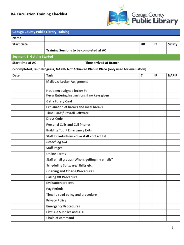 Ba Circulation Training Checklist | PDF | Computing | Business
