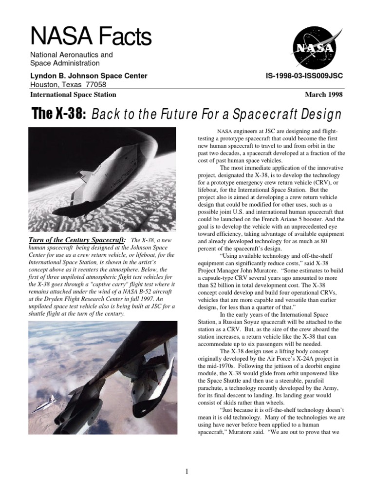 NASA Facts The X-38 Back To The Future For A Spacecraft Design | PDF ...