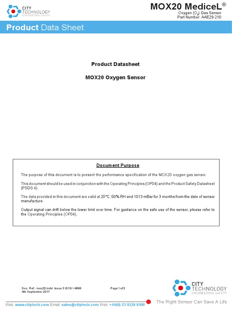 O2 SENSOR Mox20 - Data Sheet | PDF | Sensor | Electrical Connector