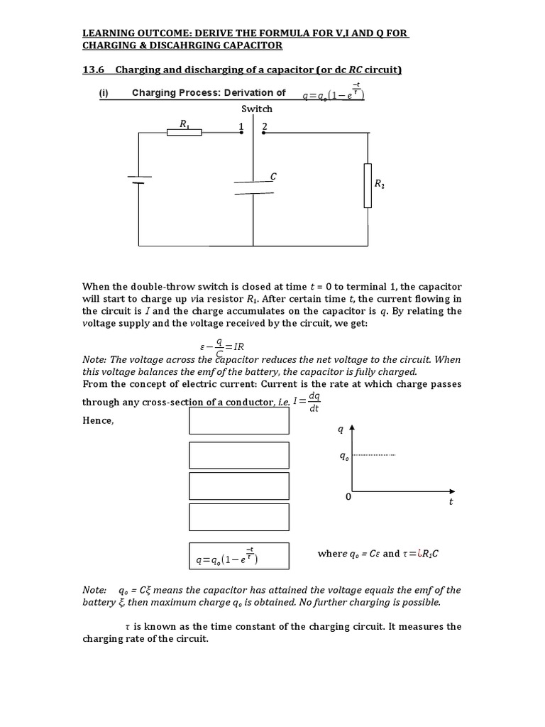Charging & Discharging Capacitors Formula | PDF | Capacitor ...