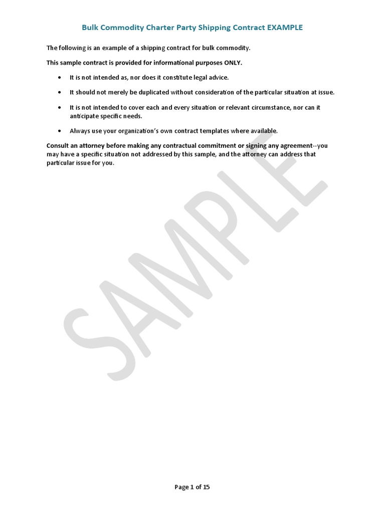 Bulk Commodity Charter Party Shipping Contract EXAMPLE: This Sample ...