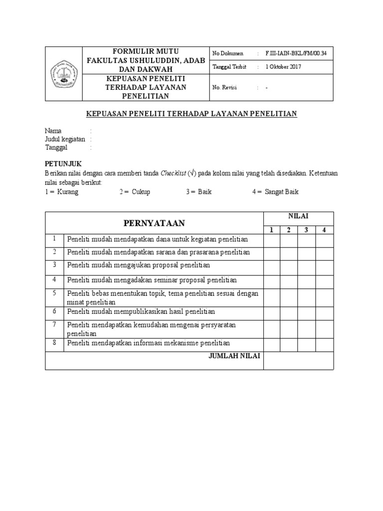 Contoh Format Formulir Penelitian | PDF