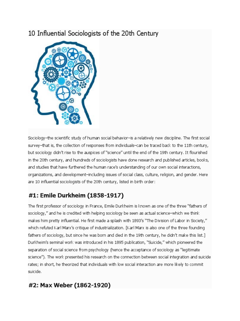 10 Influential Sociologists of The 20th Century | PDF | Émile Durkheim ...