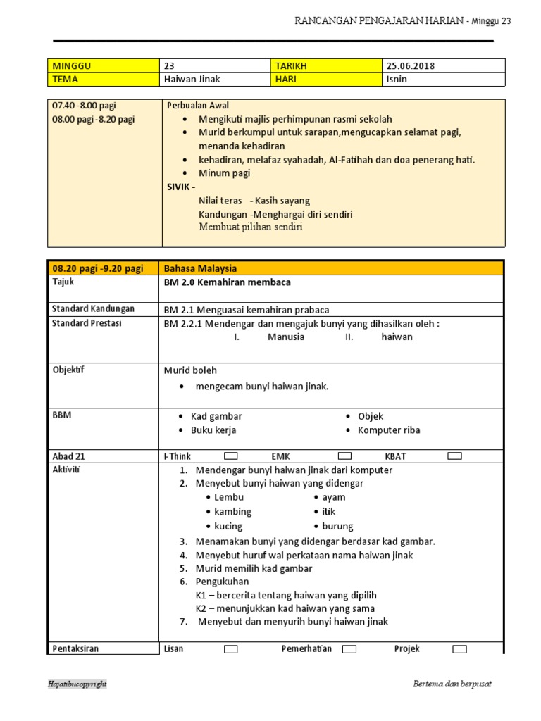 RPH Prapk M23-Haiwan Jinak | PDF