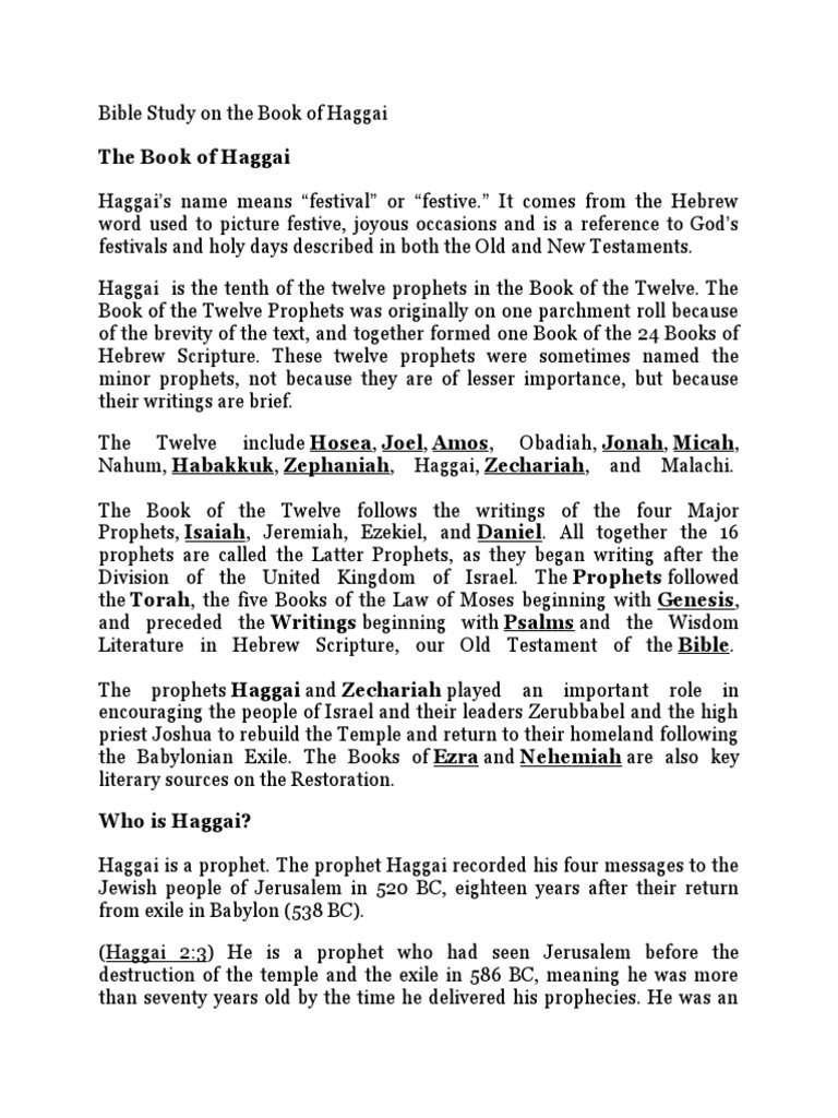 Bible Study On The Book of Haggai | PDF | Twelve Minor Prophets | Nevi'im