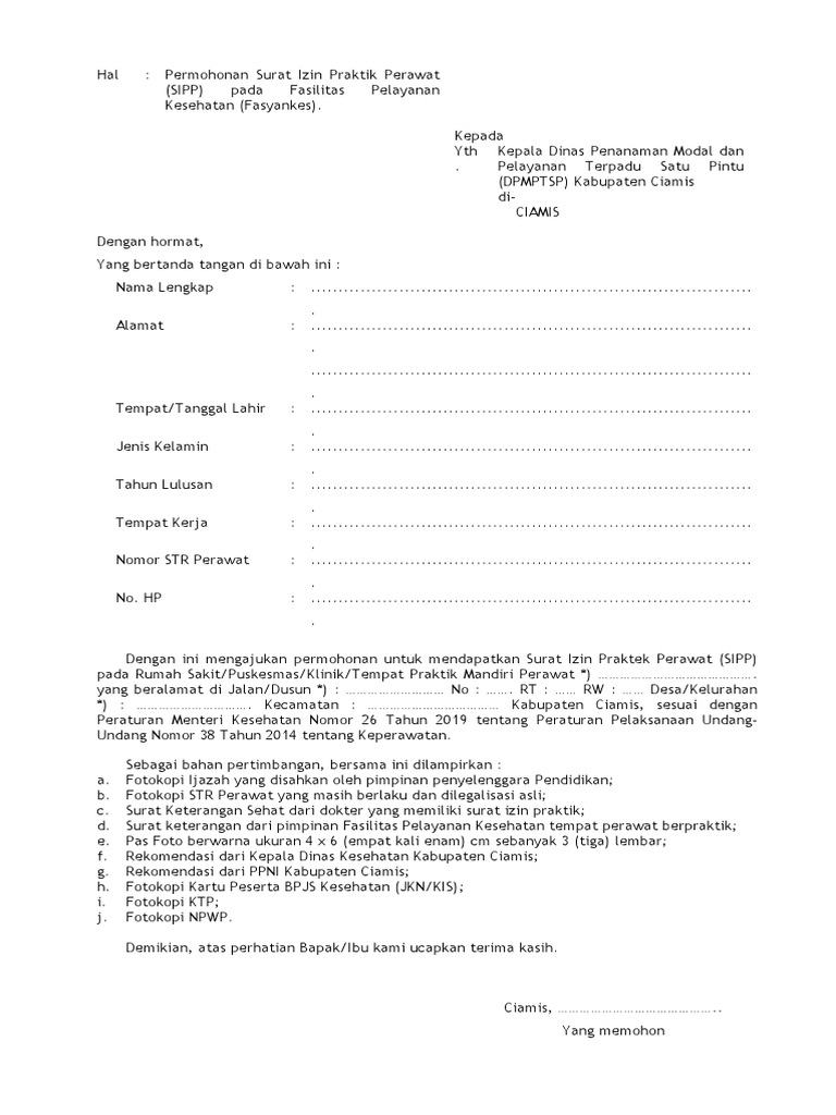 Form Surat Permohonan SIPP 1 | PDF