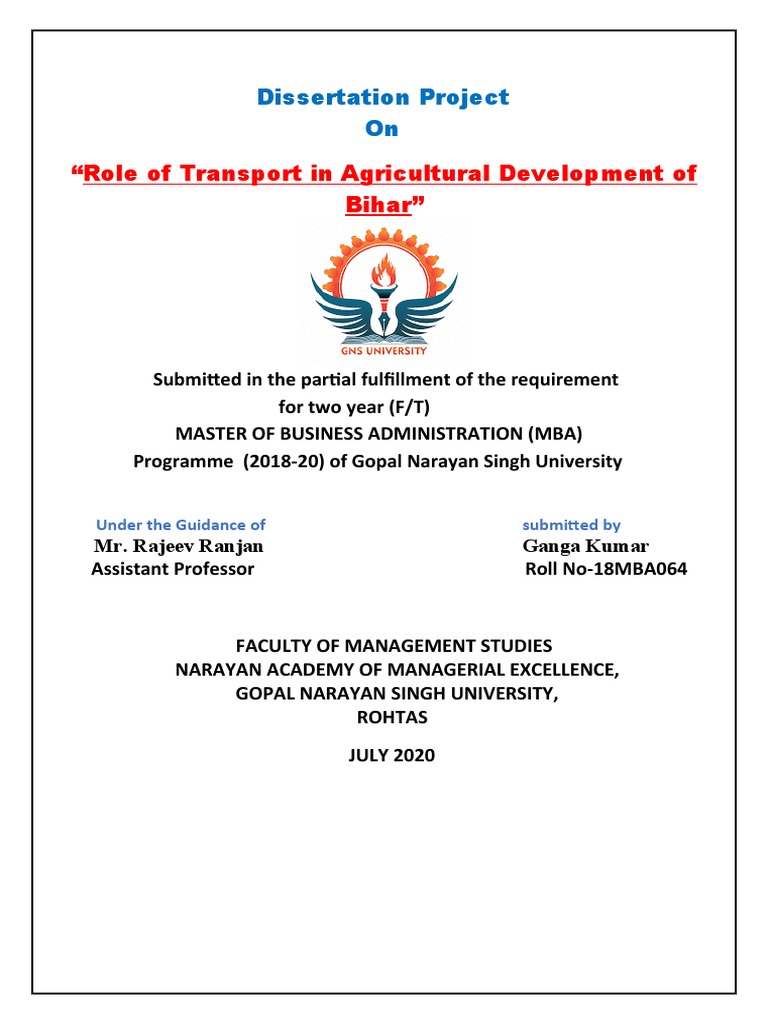 2 Gaga Dissertation of Transport | PDF | Agriculture | Economies