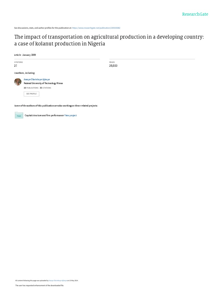 The Impact of Transportation On Agricultural Production in A Developing ...