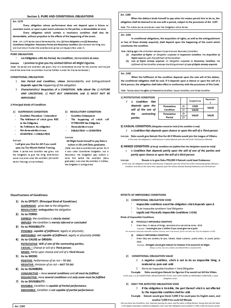 Section 1. Pure and Conditional Obligations: (2) Example | PDF | Legal ...