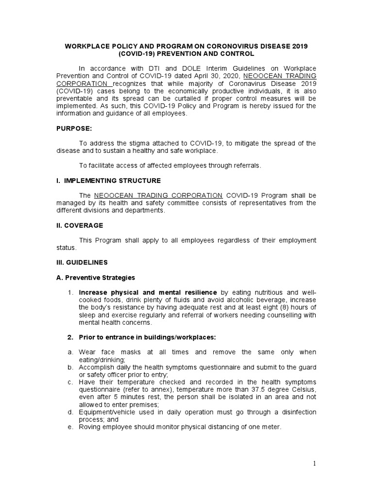 Workplace Policy & Program | PDF | Employment | Occupational Safety And ...