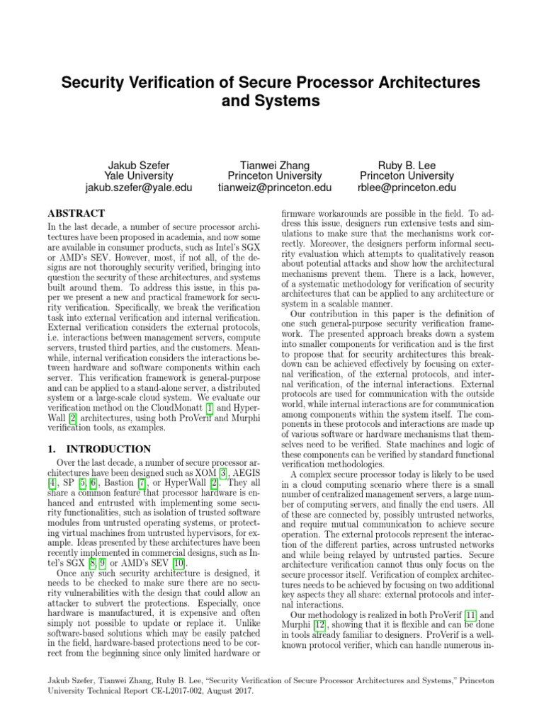 Security Verification of Secure Processor Architectures and Systems ...