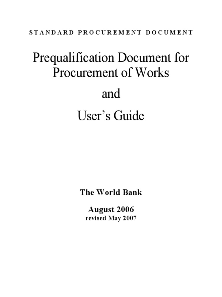 Prequalification Document For Procurement of Works and User's Guide ...