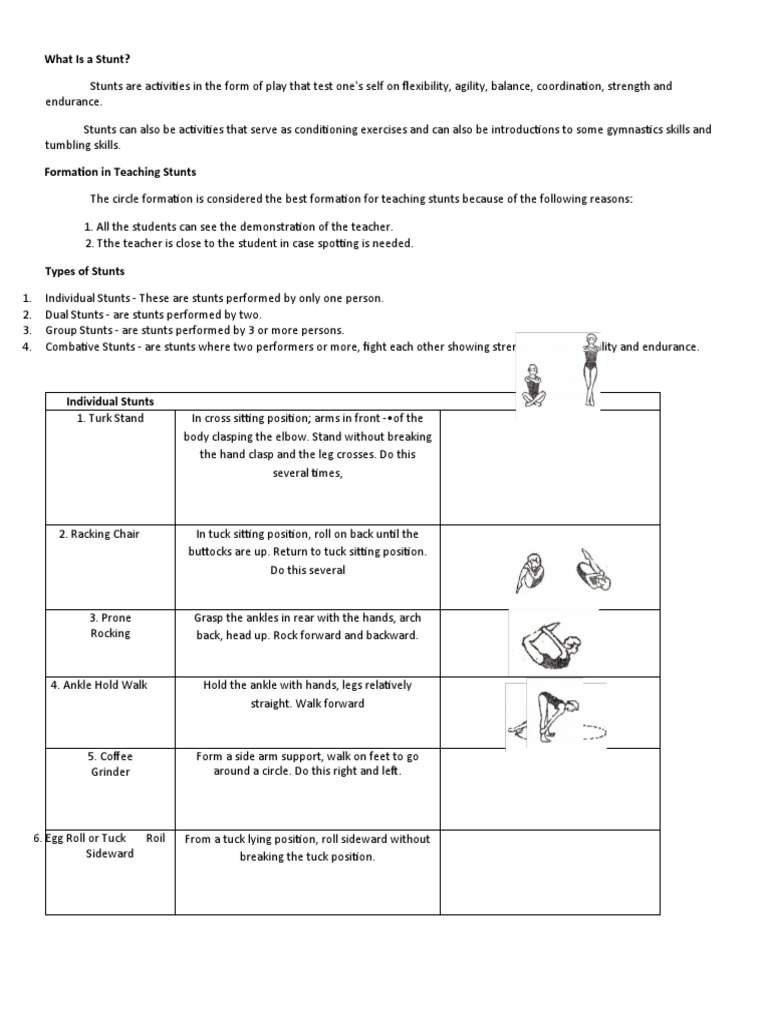 Stunts - Physical Fitness and Self-Testing Activities | PDF ...