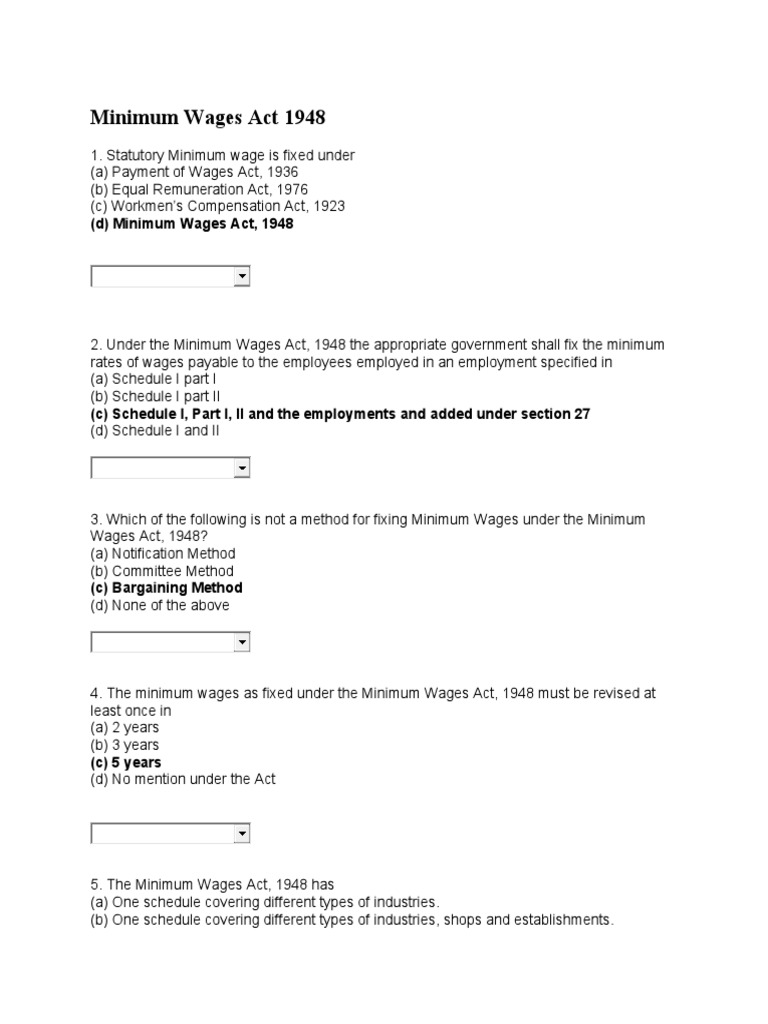 Chapter - 5 - d.MCQs On Minimum Wages Act 1948 | PDF | Wage | Minimum Wage