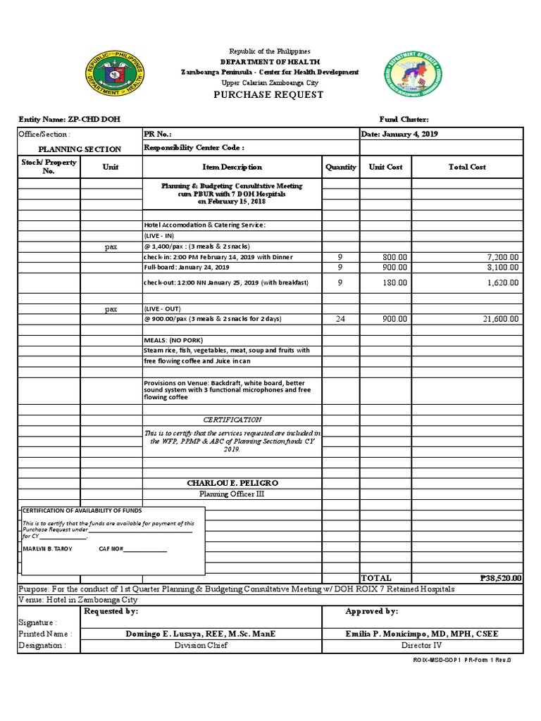 Purchase Request Sample | PDF | Eating Behaviors Of Humans | Food And Drink