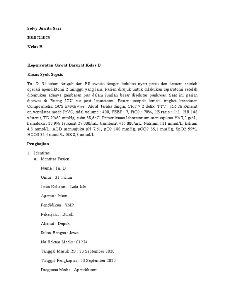 Askep Syok Sepsis - Selvy Juwita | PDF