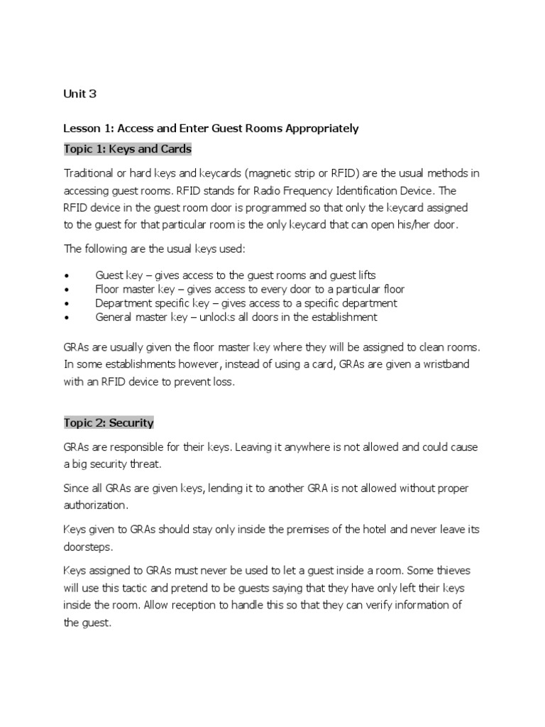 LESSON 1 Accessing Guest Room | PDF | Radio Frequency Identification ...