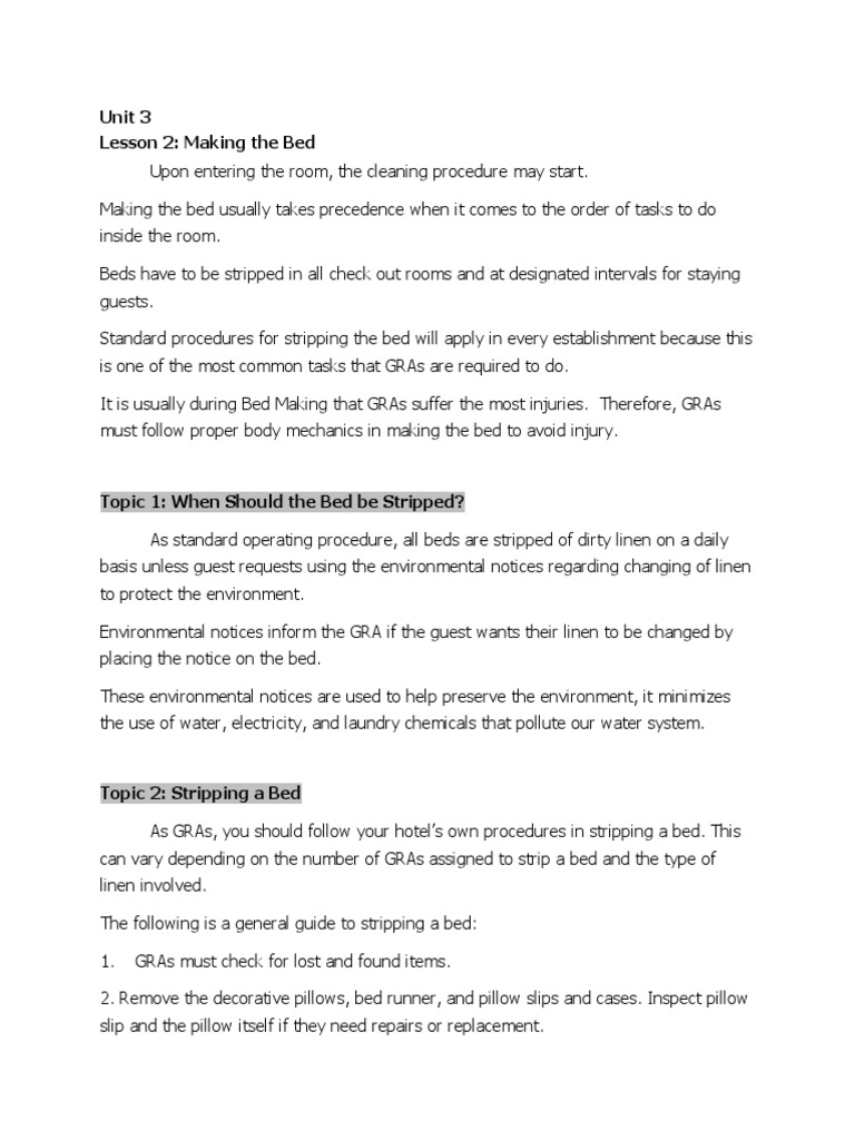 LESSON 2 Making The Bed | PDF | Bed | Pillow