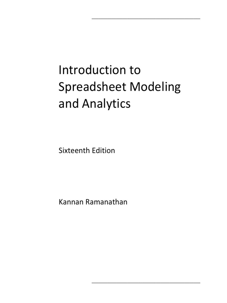 Introduction To Spreadsheet Modeling and Analytics XVI PDF | PDF | Microsoft Excel | Computing