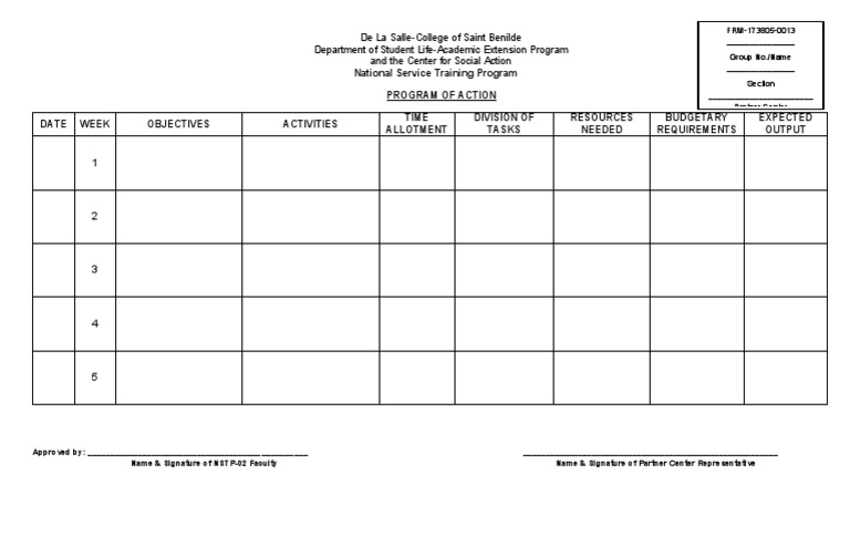 FRM0013 - Program of Action | PDF