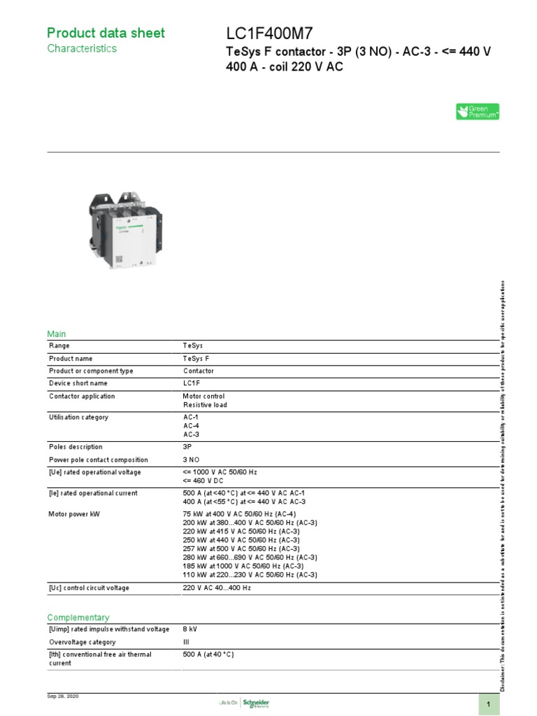 TeSys F - LC1F400M7 | PDF | Alternating Current | Manufactured Goods