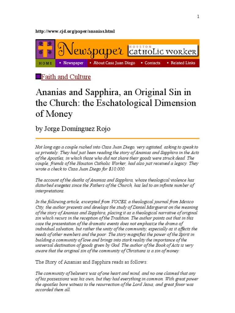 Ananias and Sapphira | PDF | Acts Of The Apostles | Saint Peter