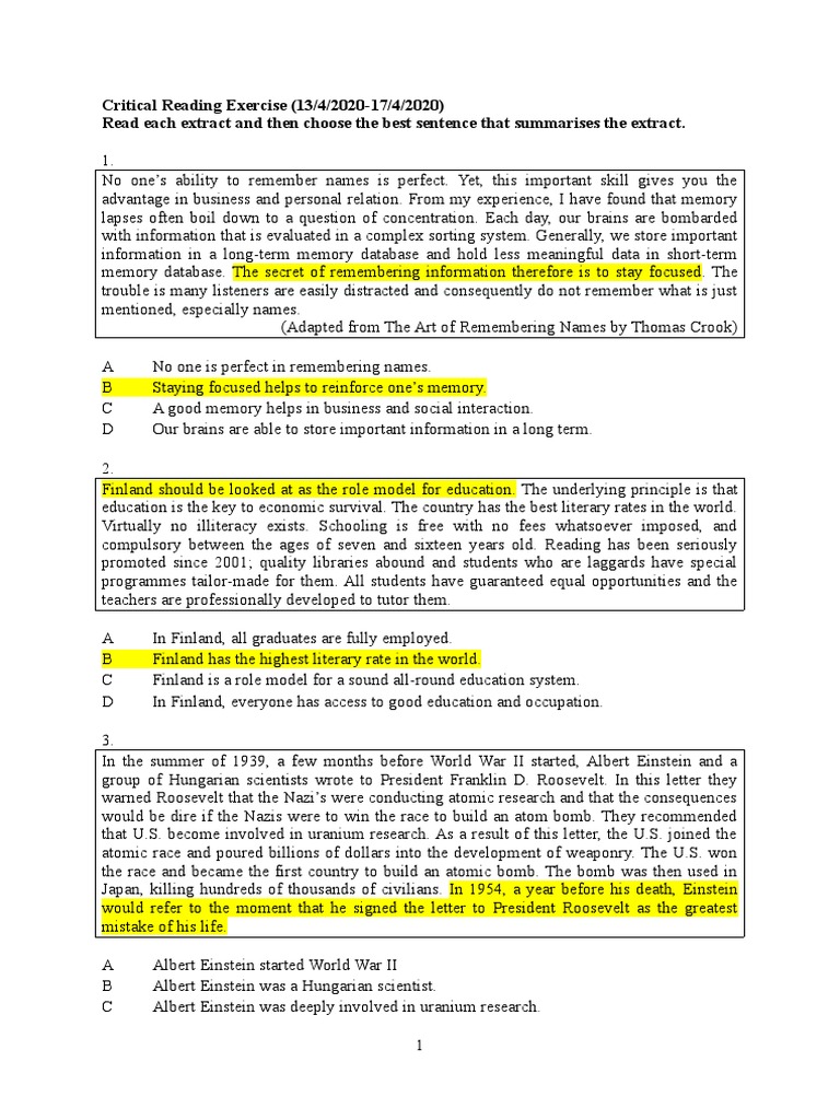 Critical Reading Worksheet | PDF | Air Pollution | Clean Air Act ...