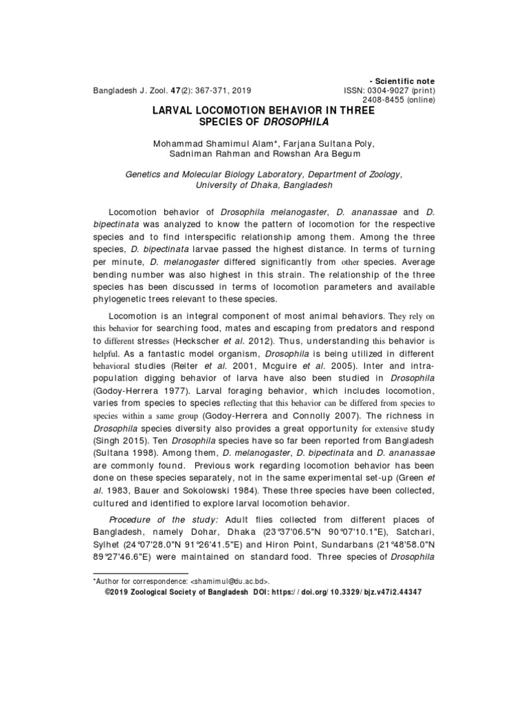 Larval Locomotion Behavior in Three Species of Drosophila | PDF ...