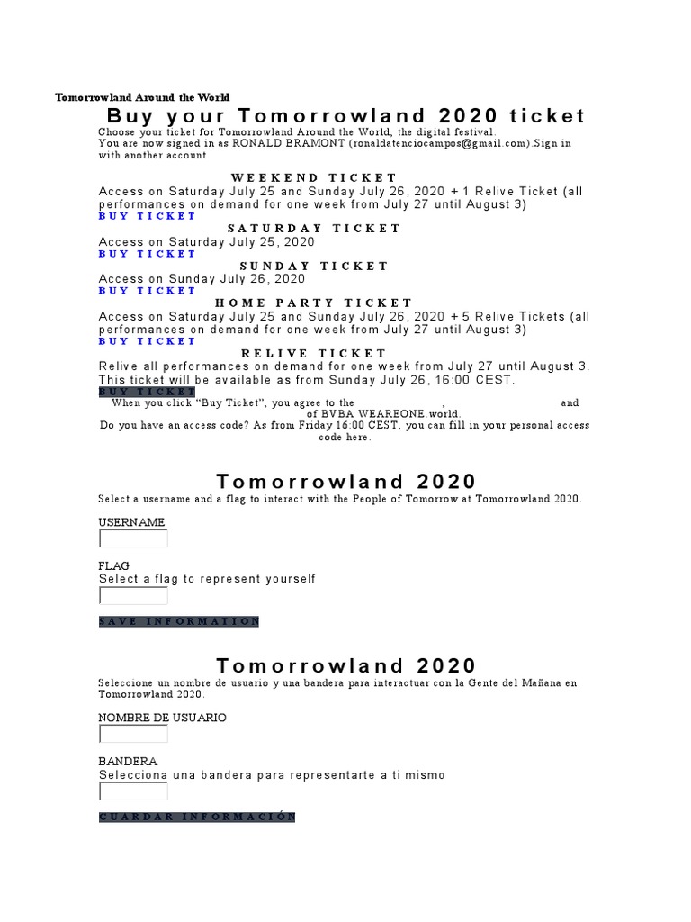 Buy Your Tomorrowland 2020 Ticket: Tomorrowland Around The World | PDF ...