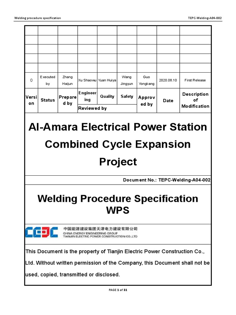 Welding Procedure Specification (WPS) | PDF | Welding | Construction