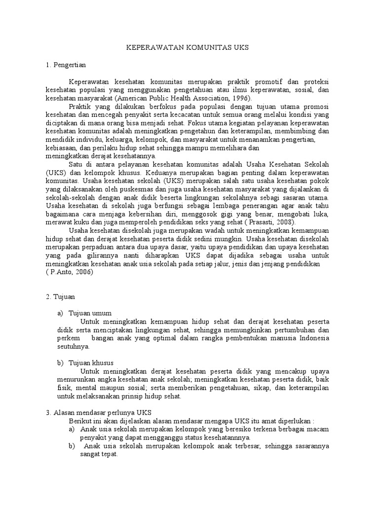 Keperawatan Komunitas UKS: Promosi Kesehatan di Sekolah | PDF | Pengembangan Diri | Kesehatan ...