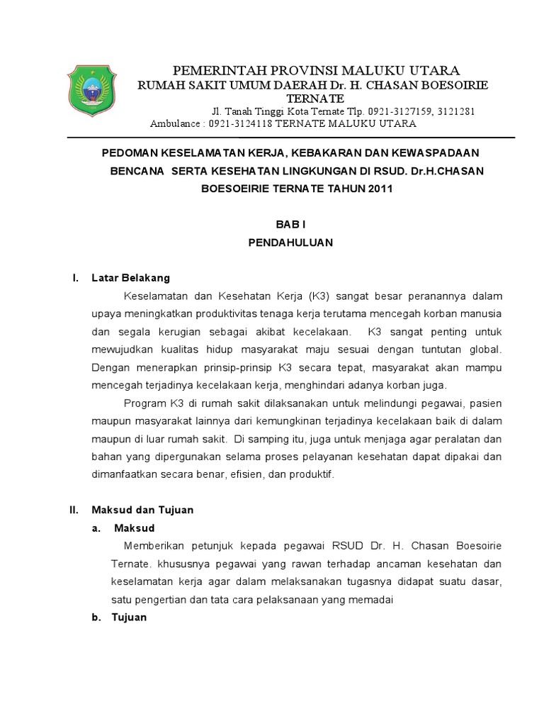 Pedoman K3 RSUD Tte | PDF