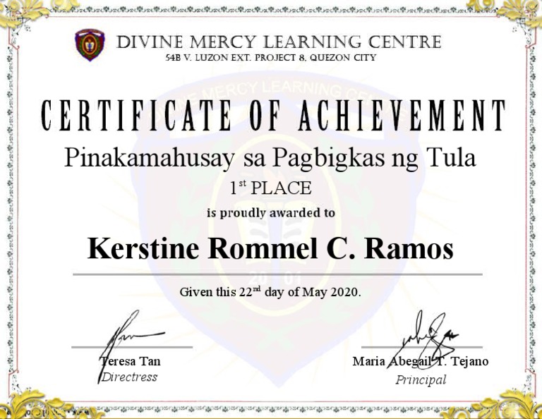 Pinakamahusay Sa Pagbigkas NG Tula: Kerstine Rommel C. Ramos | PDF