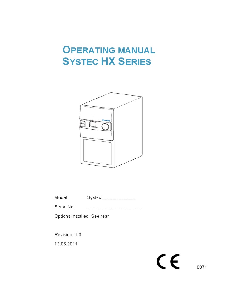 O S HX S: Perating Manual Ystec Eries | PDF | Sterilization ...