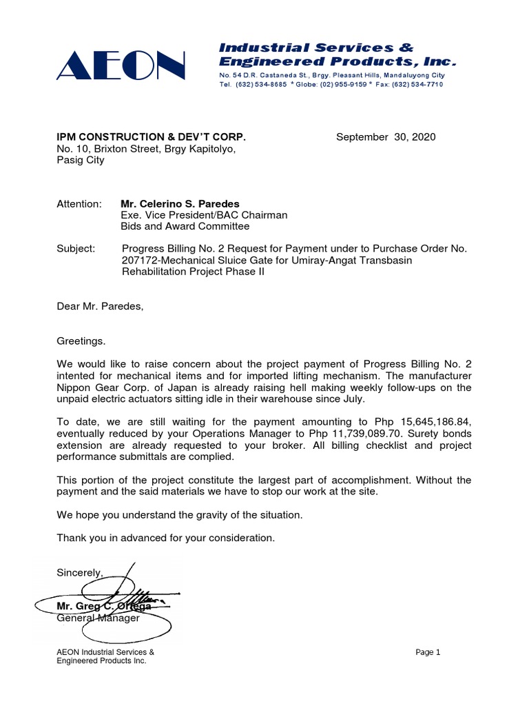 Letter - Ipm - Project Payment Progress Billing-Umiray Transbasin ...