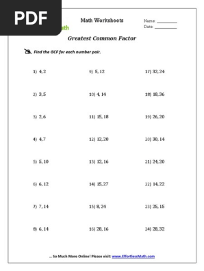 Math Gcf Worksheet Pdf Greatest Common Factor (GCF) Color By Number